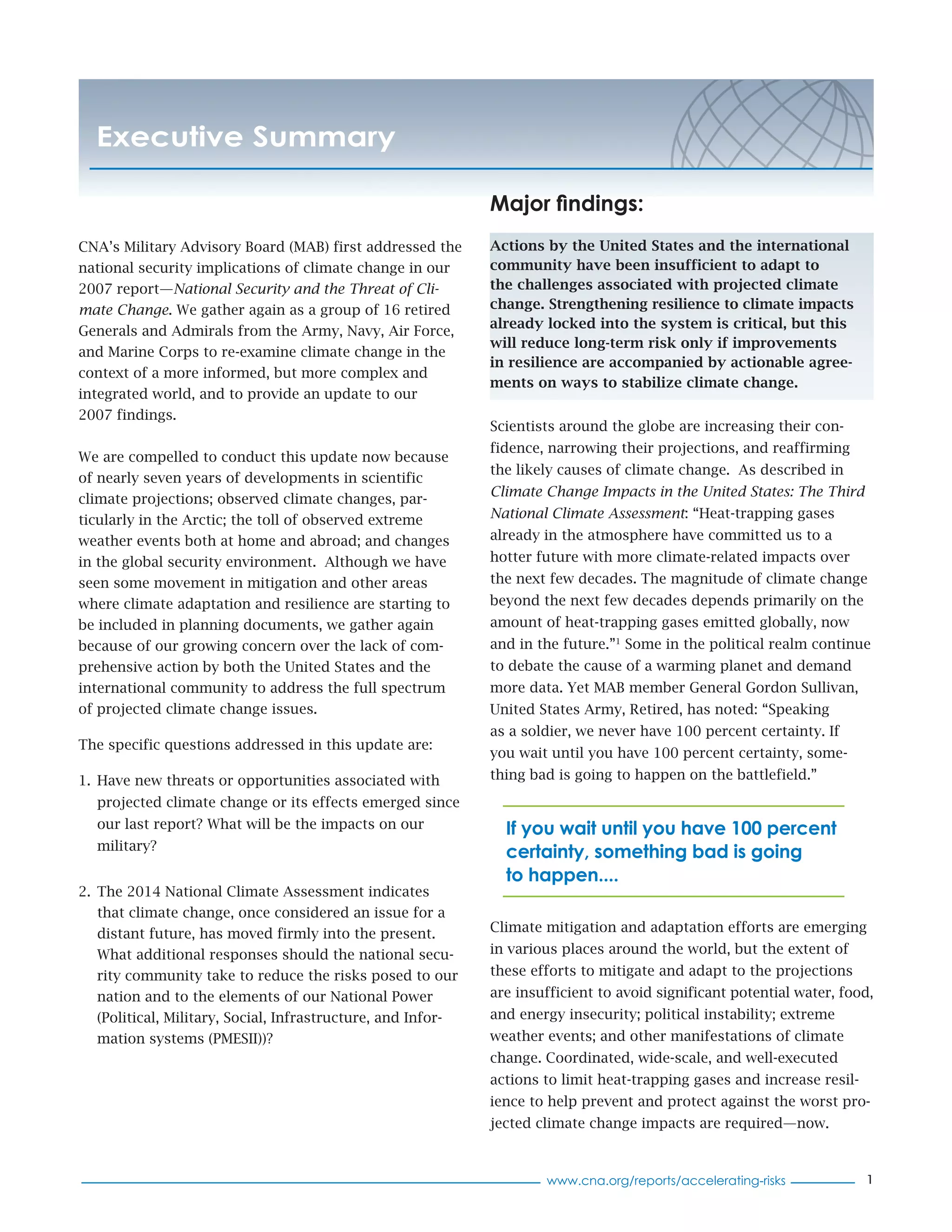 National security&accelerating risks of climate change may 2014 | PDF