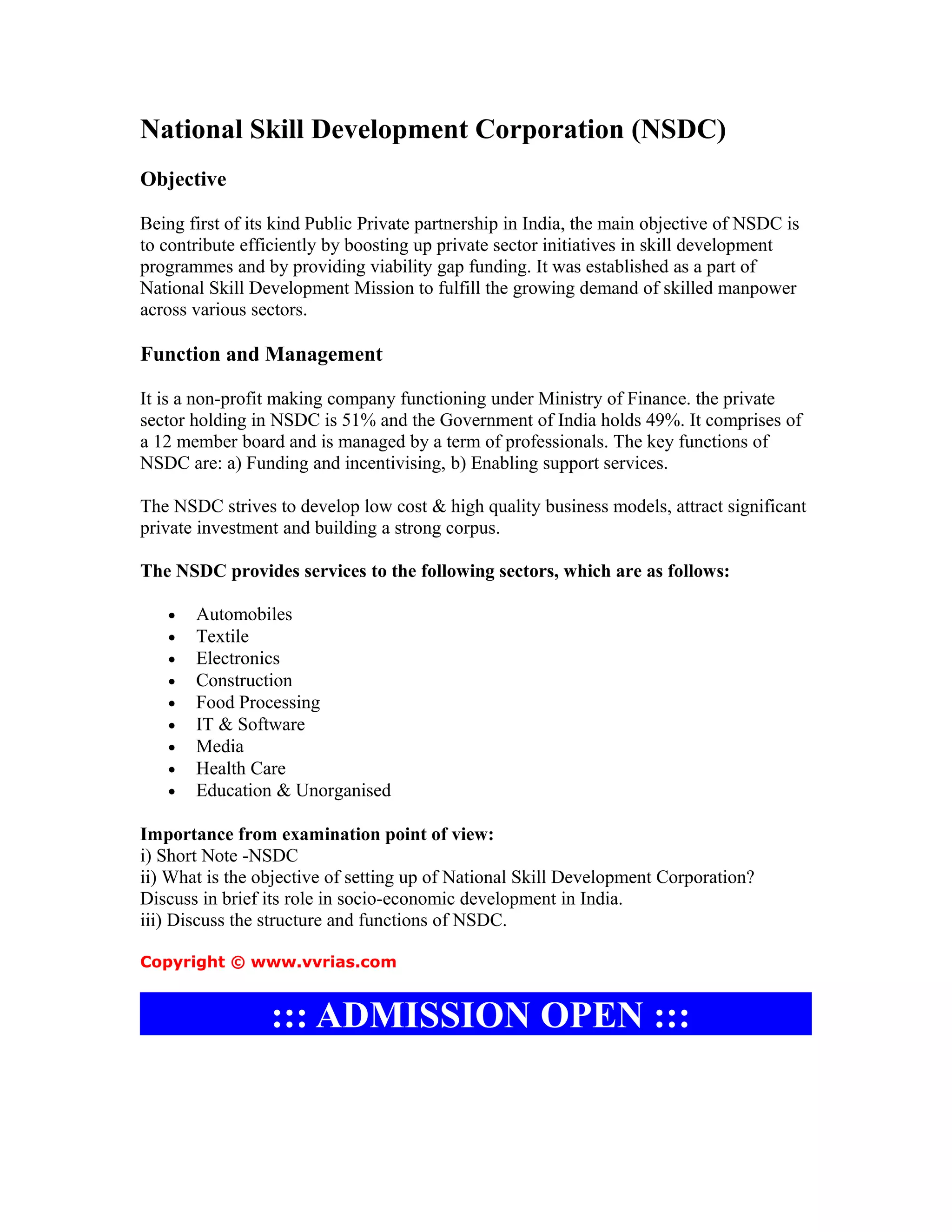 National skill development corporation (nsdc) by vvr ias | DOC