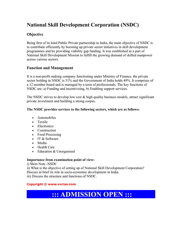 National skill development corporation (nsdc) by vvr ias | DOC ...