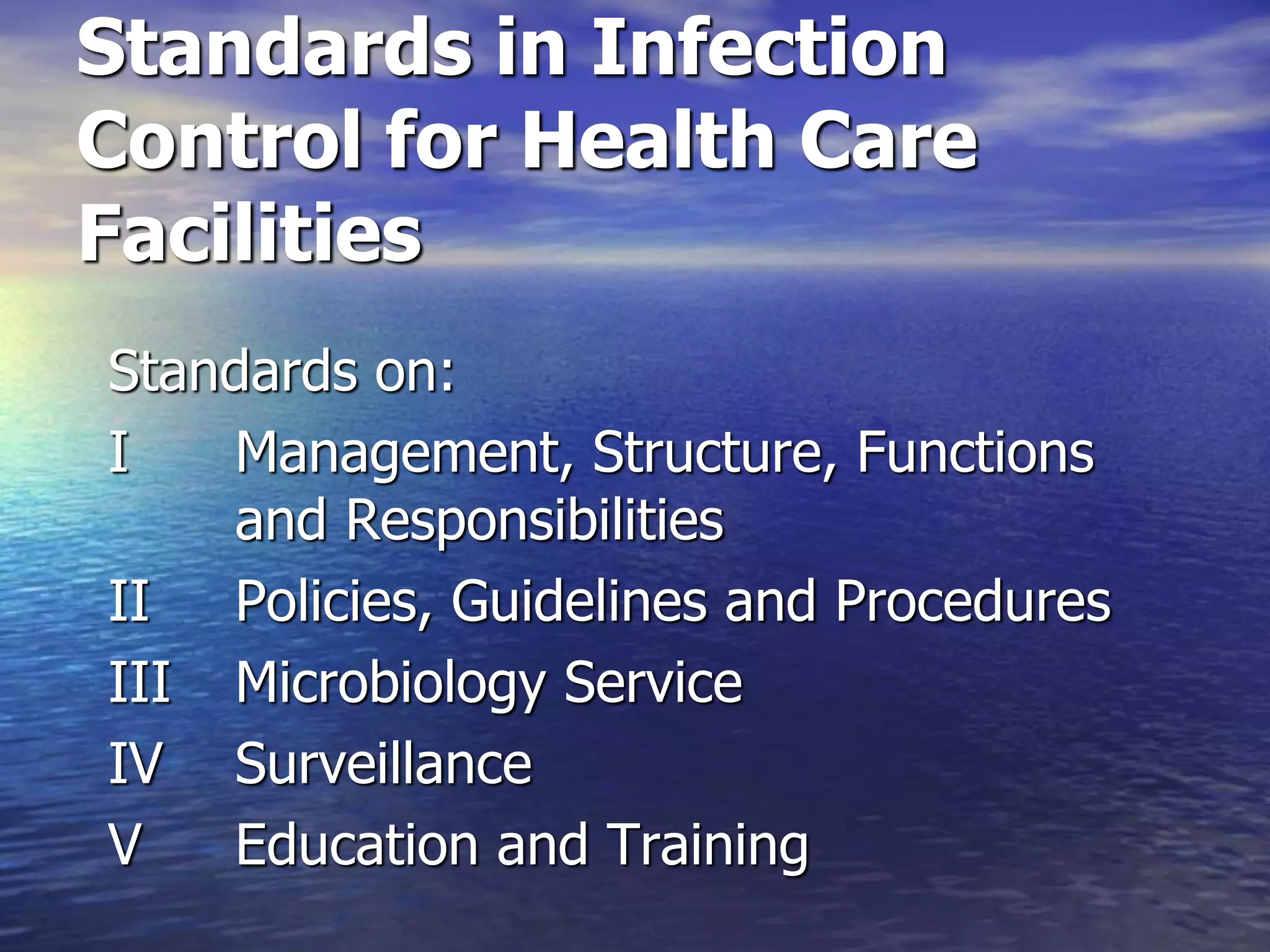 National Standards in Infection Control for Healthcare Facilities | PDF