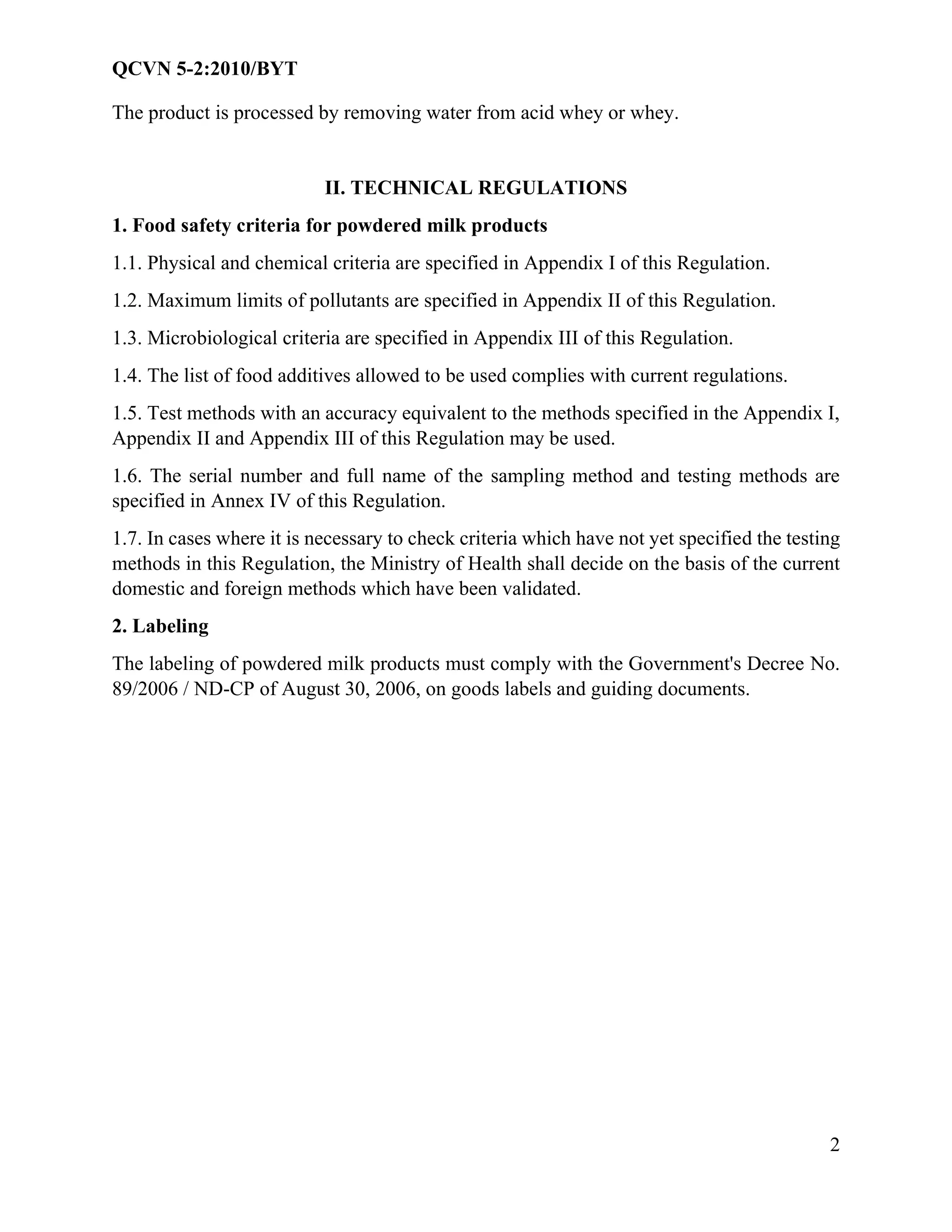 National technical regulation for powdered milk products translate by ...