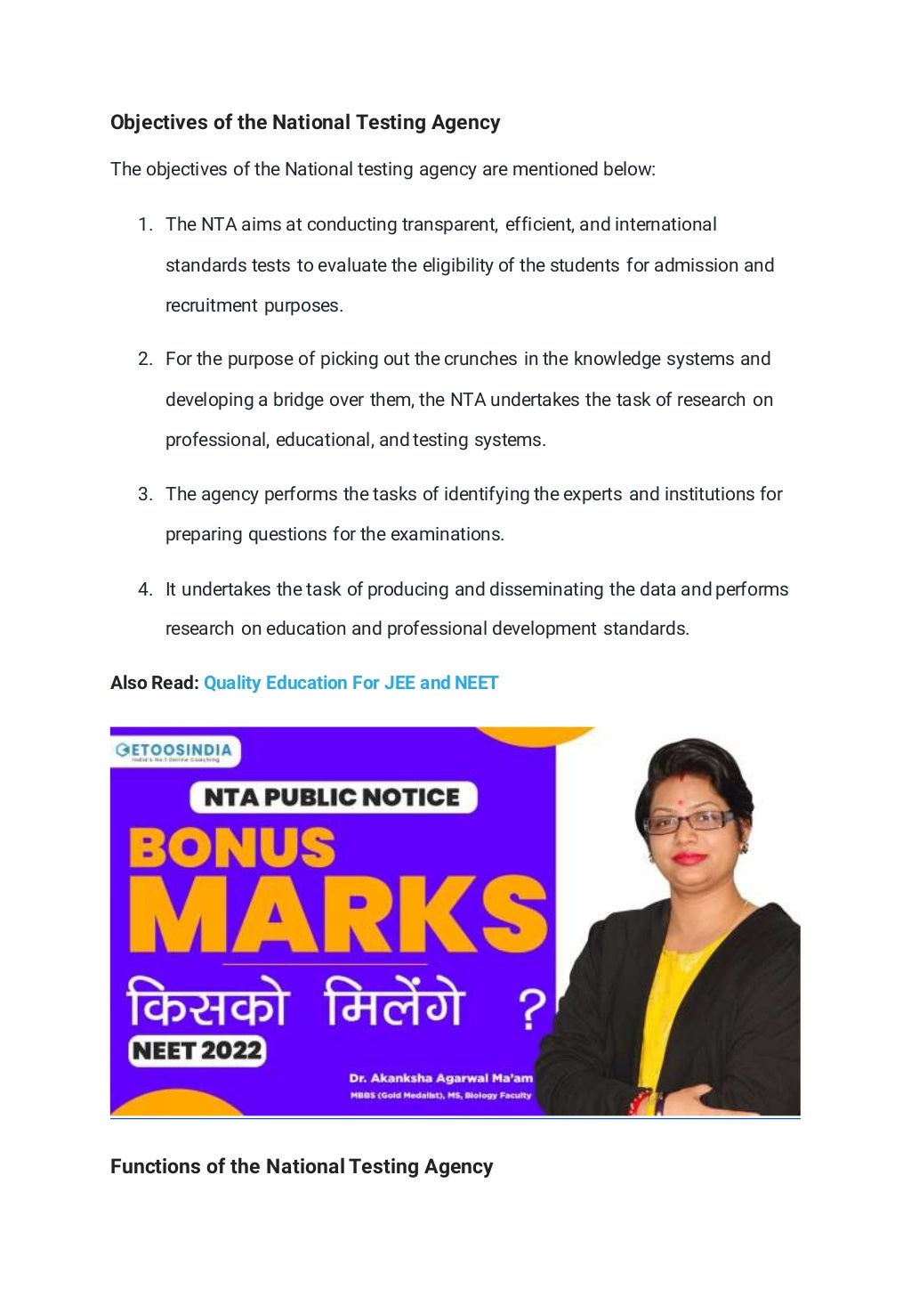 National Testing Agency _ Formation, Objectives and Functions of NTA.docx