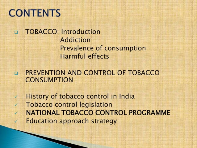 National tobbacco control programme | PPTX | Illegal Drugs, Tobacco ...