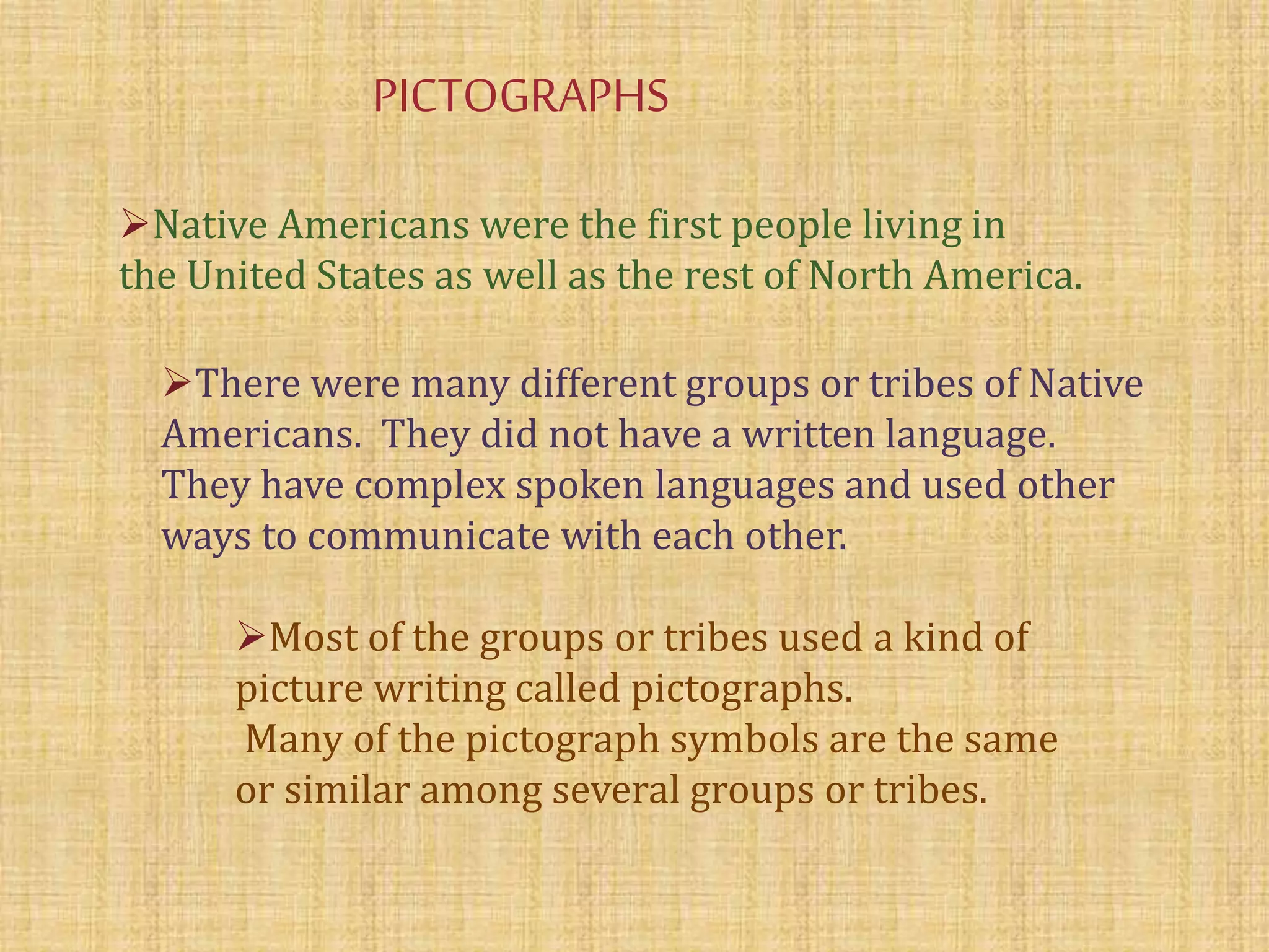 Native American pictographs. PPT made for elementary art unit. | PPTX