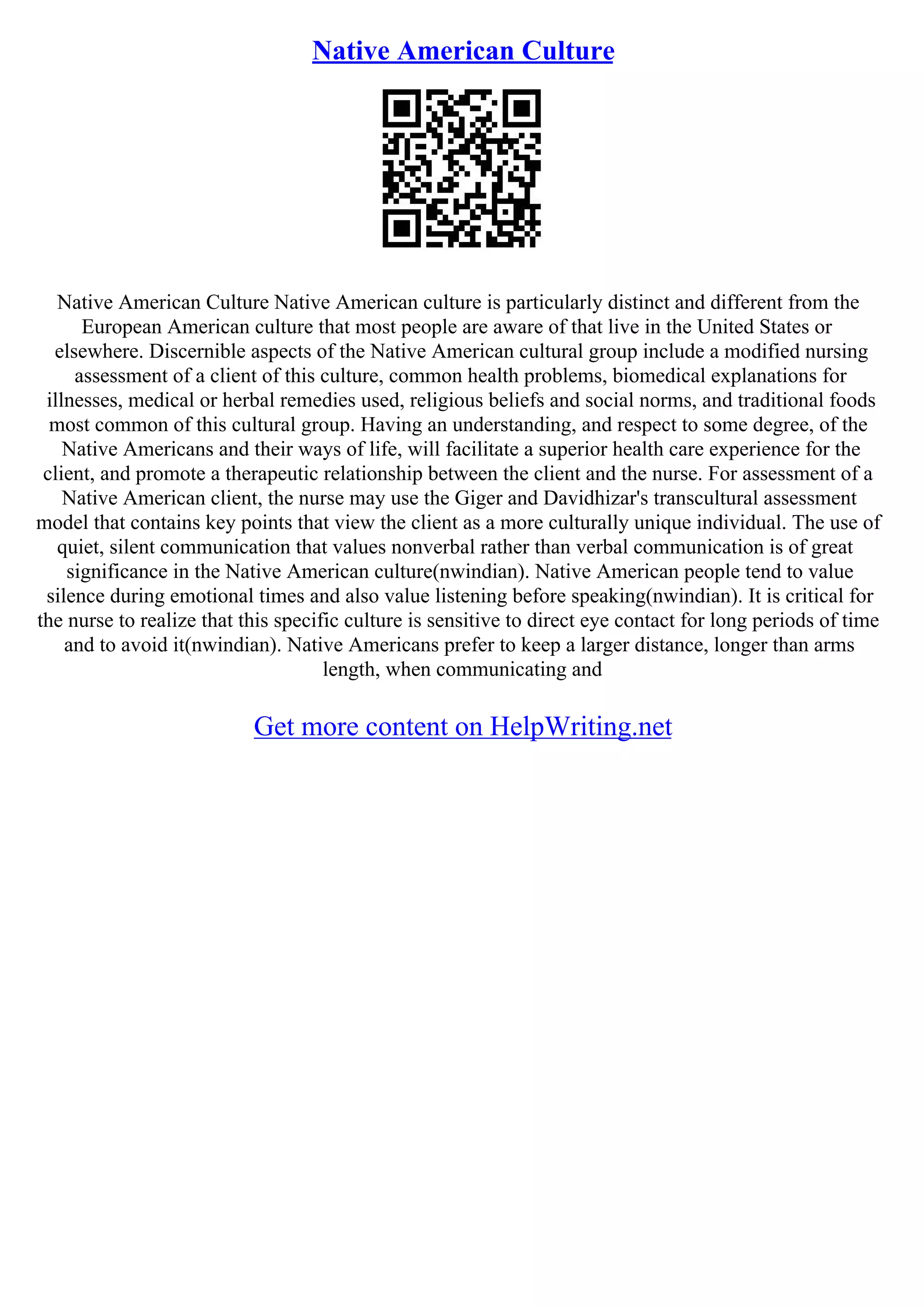 Native American Culture Essay | PDF