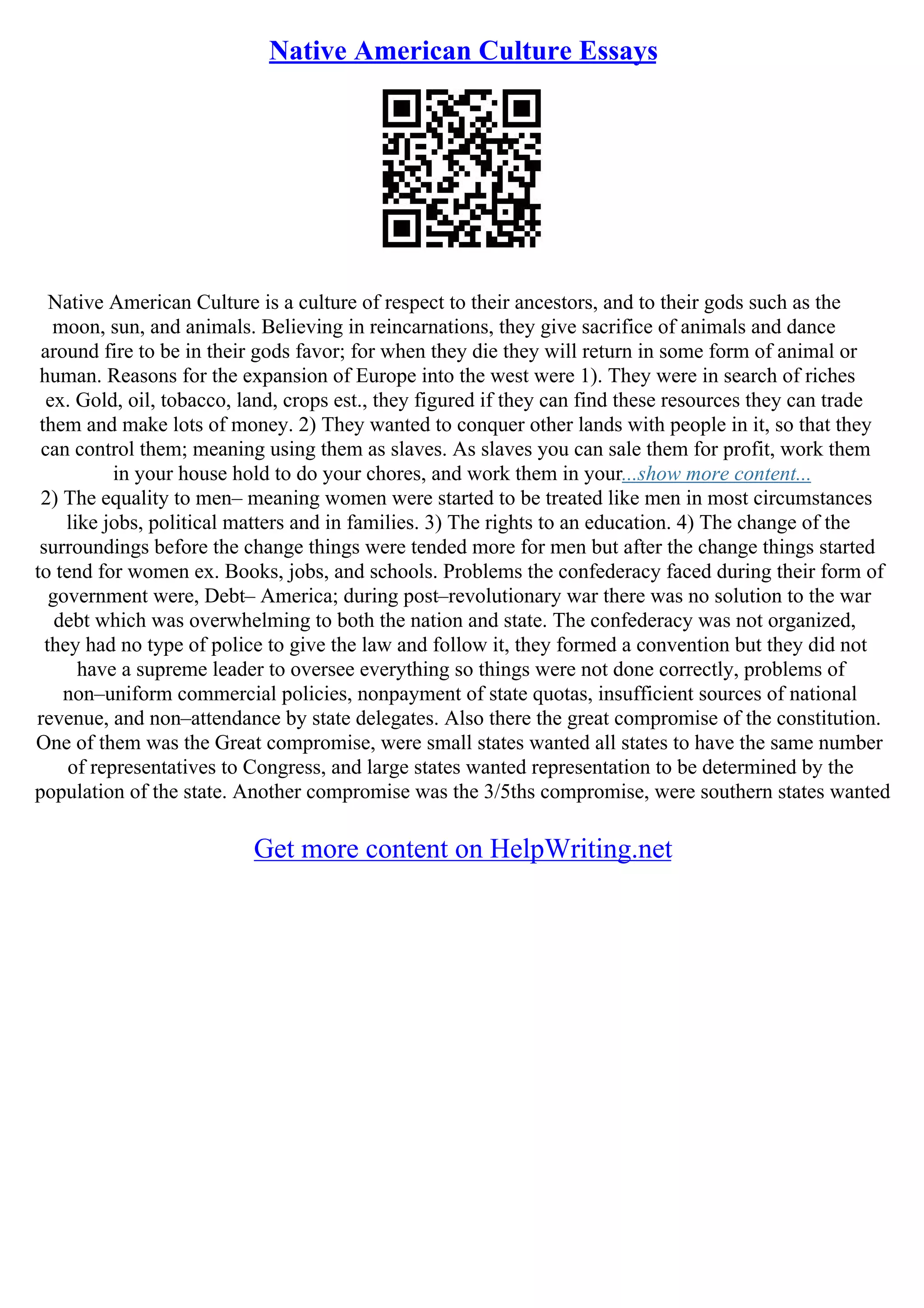 Native American Culture Essay | PDF