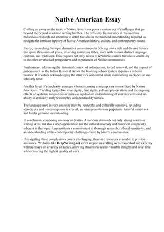 Native American Essay. American Revolution Essay PDF American ...