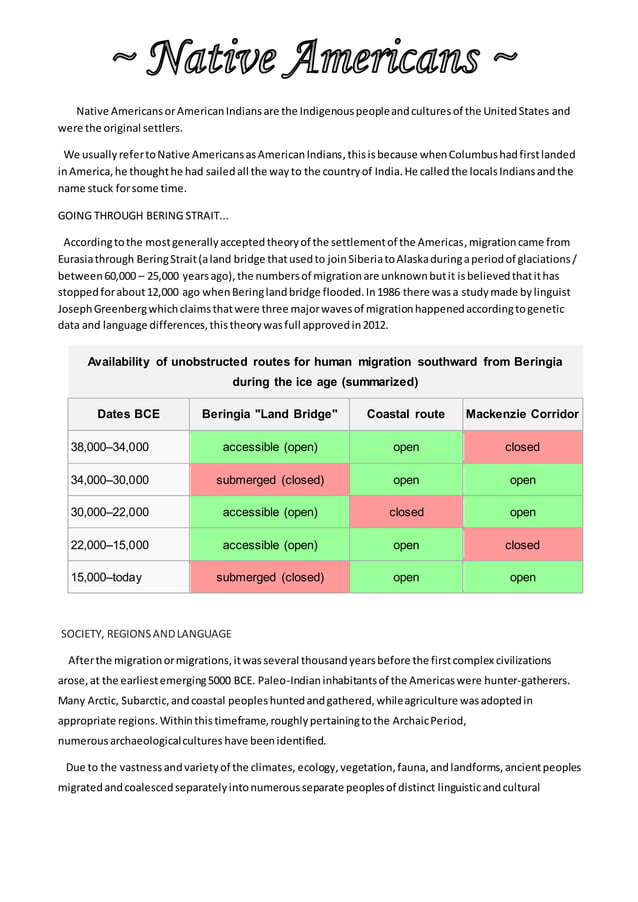 Written project about Native Americans before Columbus' arrival | PDF