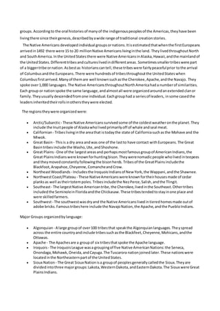 Written project about Native Americans before Columbus' arrival | PDF