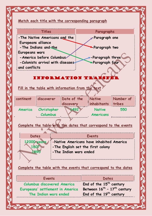 Native americans key answers