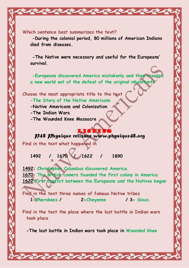 Native americans key answers