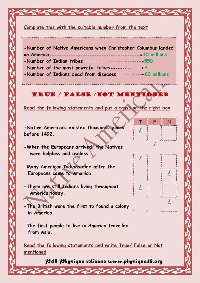 Native americans key answers