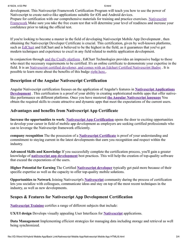 Nativescript Framework Certification.pdf | Web Development | Internet