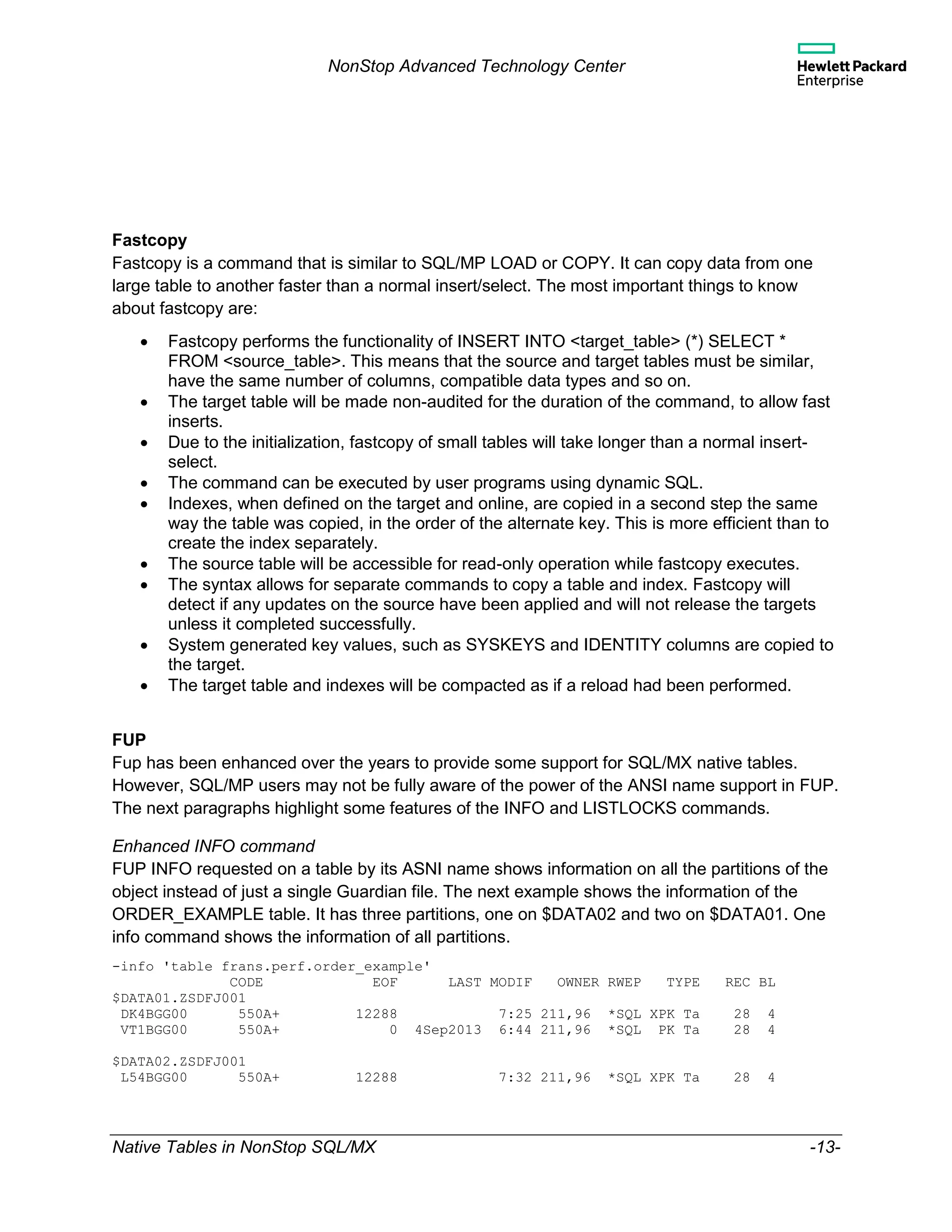 Native tables in NonStop SQL database | PDF