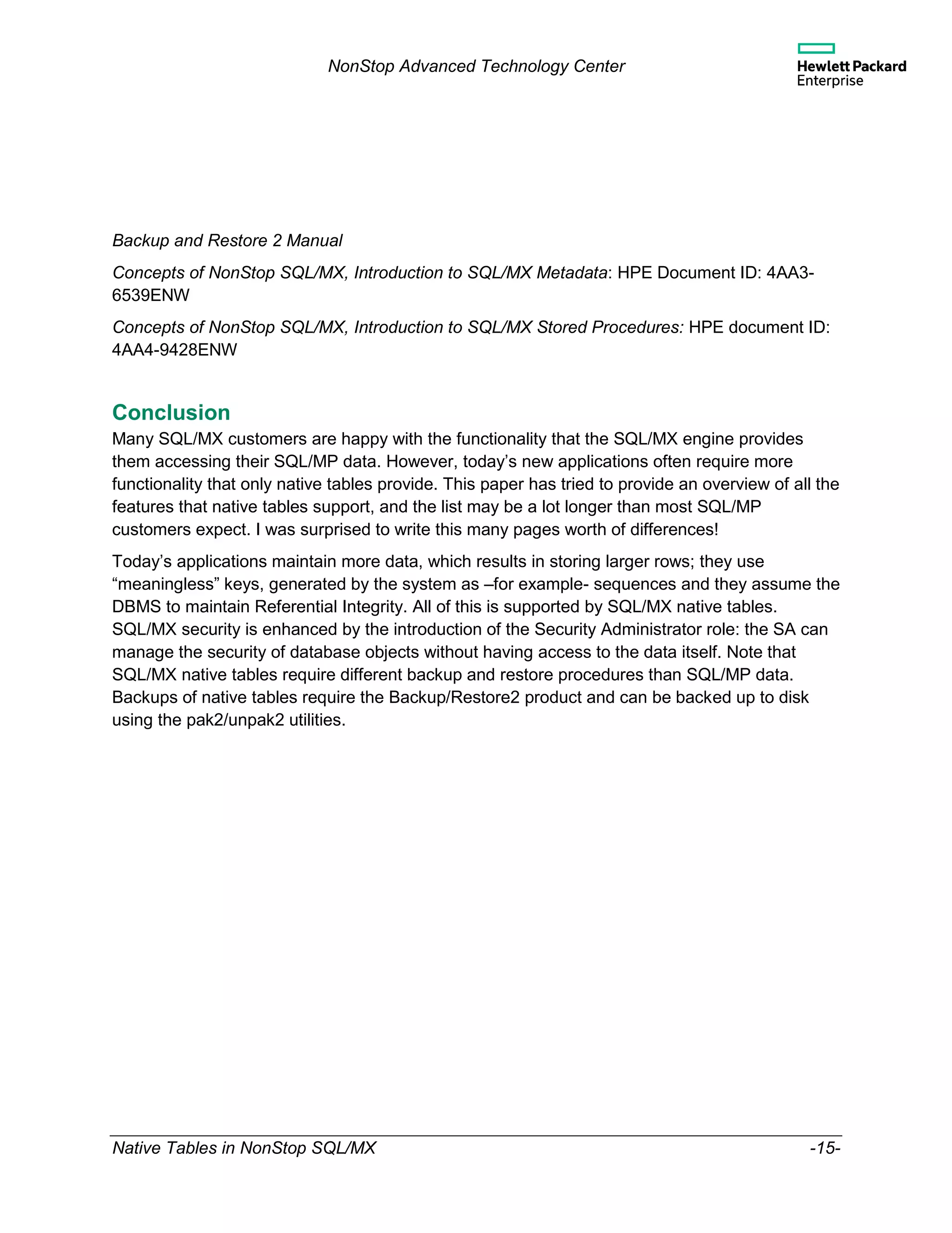 Native tables in NonStop SQL database | PDF