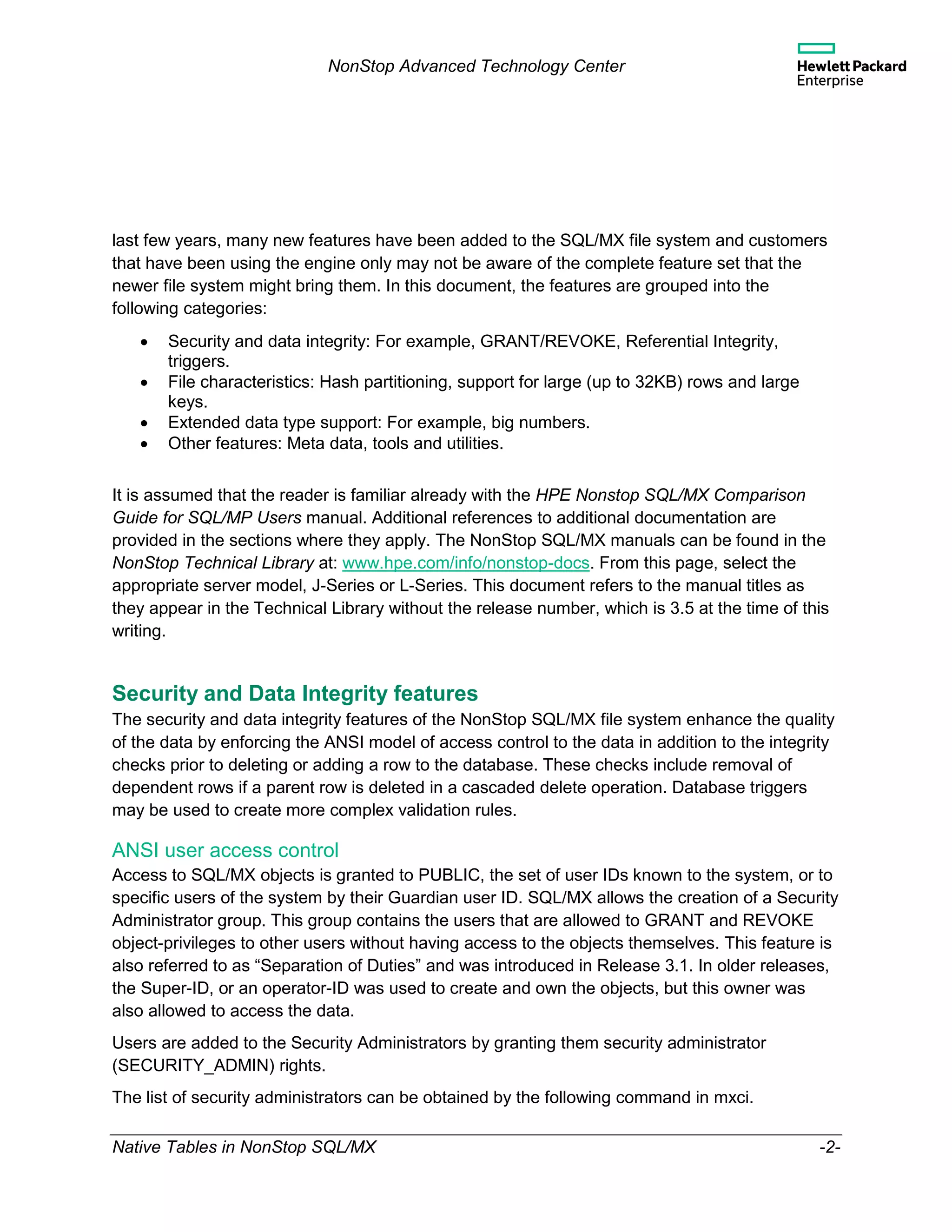 Native tables in NonStop SQL database | PDF