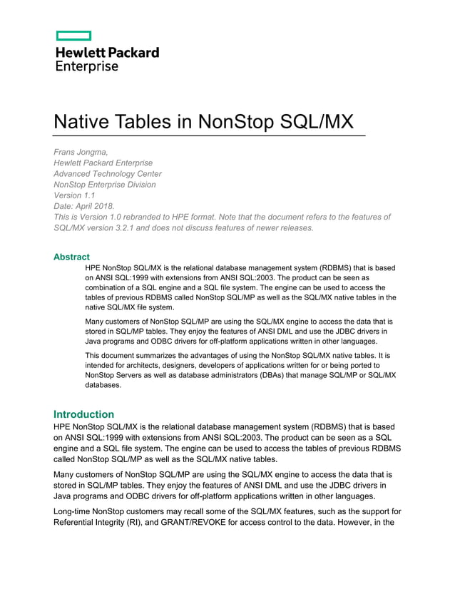 Native tables in NonStop SQL database | PDF