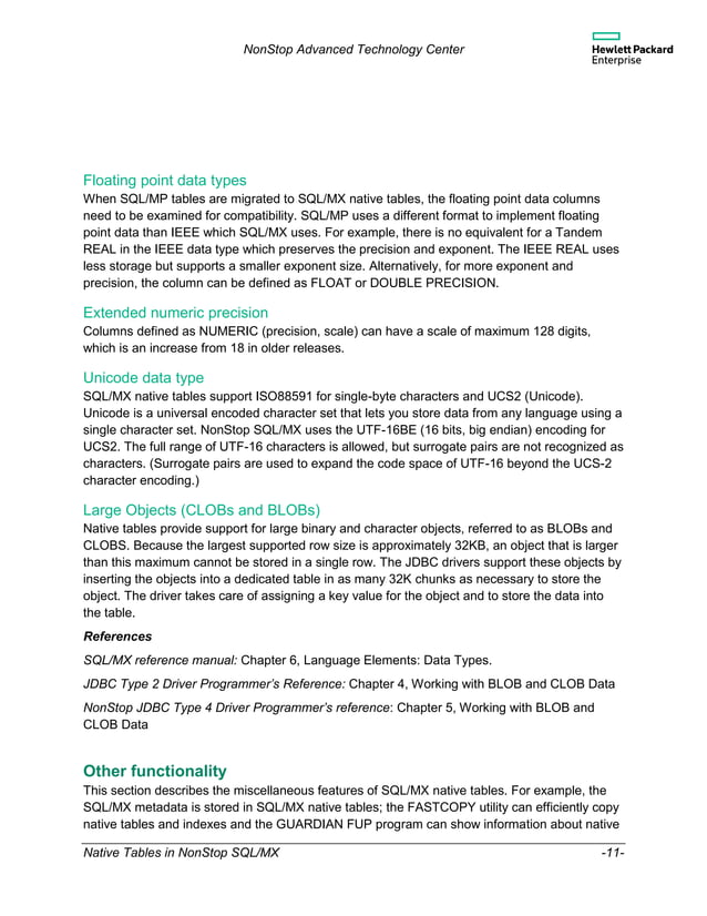 Native tables in NonStop SQL database | PDF