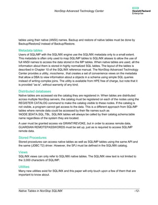 Native tables in NonStop SQL database | PDF