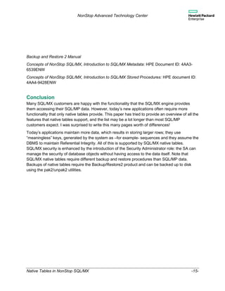 Native tables in NonStop SQL database | PDF