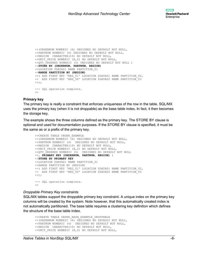 Native tables in NonStop SQL database | PDF