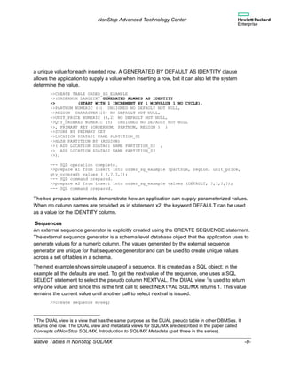 Native tables in NonStop SQL database | PDF