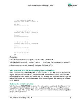Native tables in NonStop SQL database | PDF