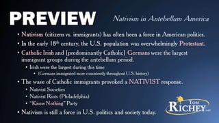 Nativism in Antebellum America (AP US History) | PPT