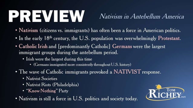 Nativism in Antebellum America (AP US History) | PPT