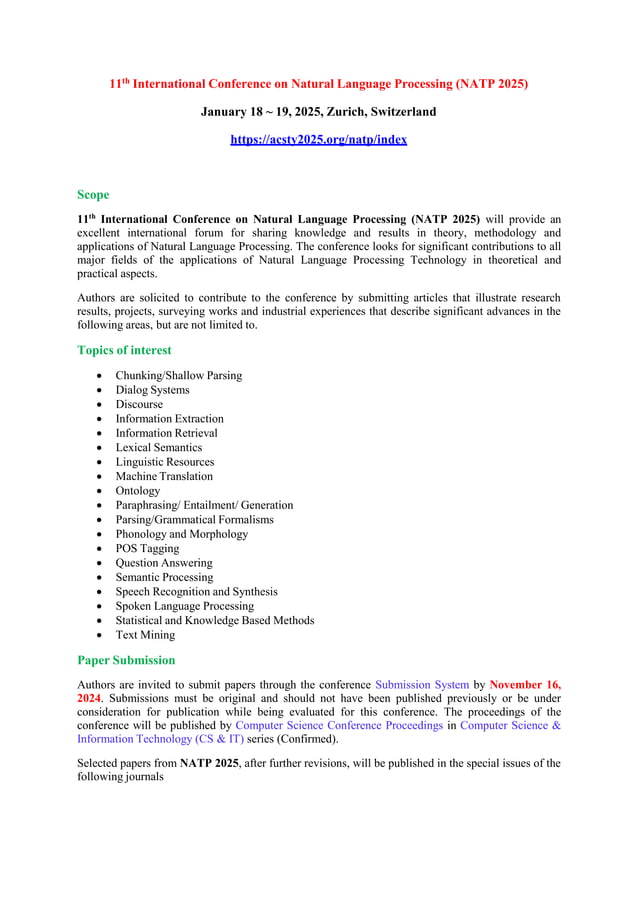 11th International Conference on Natural Language Processing (NATP 2025 ...