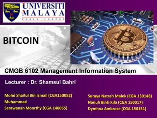 BITCOIN: CMGB 6102 Management Information System | PPTX