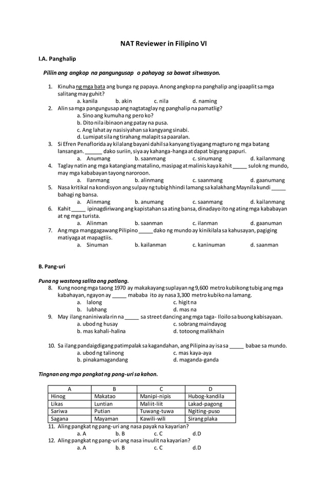 Nat Reviewer In Filipino Vi Nat Reviewer In Filipino Vi