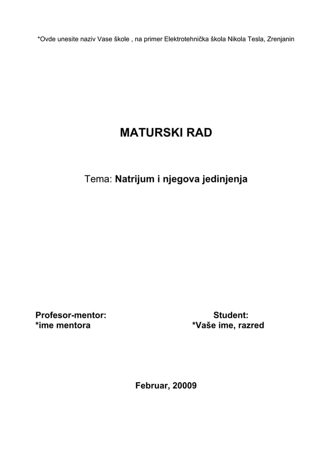Natrijum i njegova jedinjenja | DOC