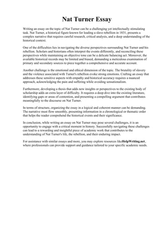 Nat Turner Essay. Facts for Kids about Nat Turner | PDF