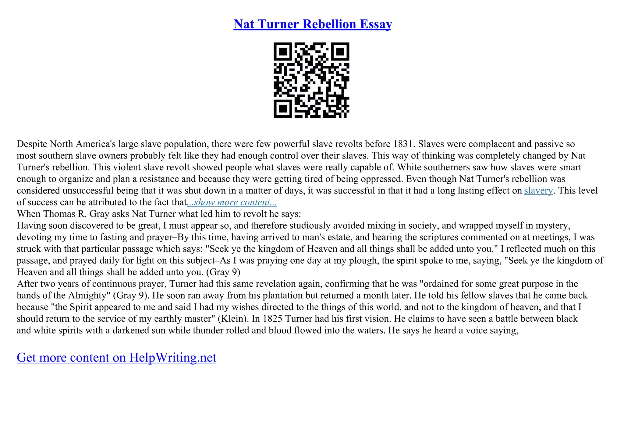 Nat Turner Rebellion Essay | PPT