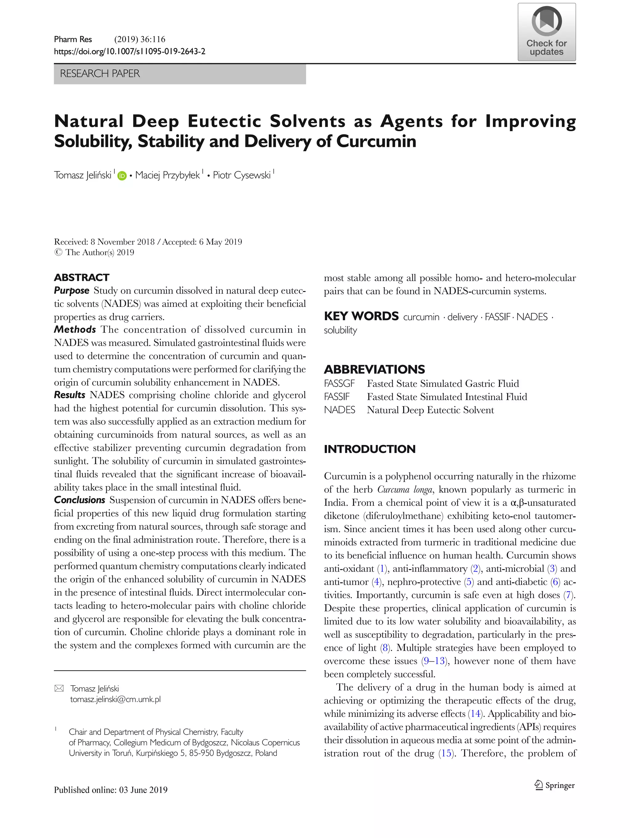 Natural Deep Eutectic Solvents as Agents for Improving Solubility, Stability and Delivery of ...
