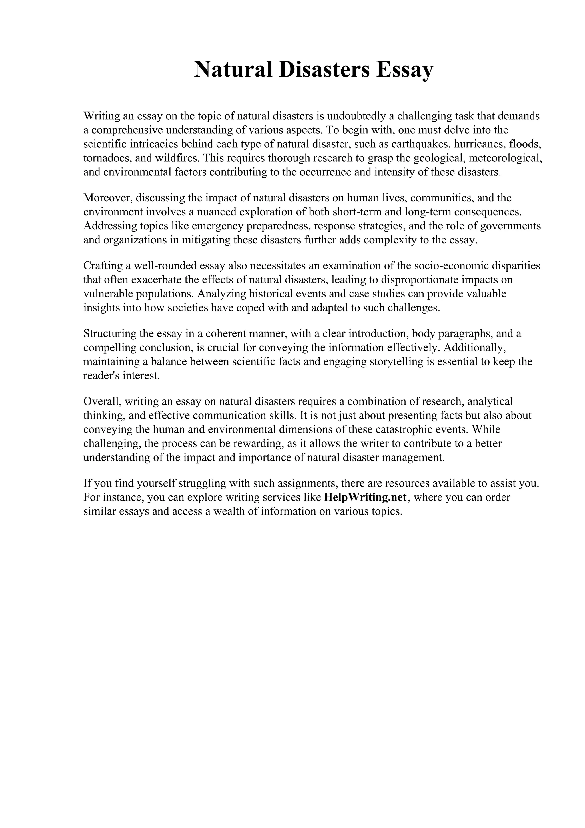 Natural Disasters Essay. North Carolina A&T State University | PDF