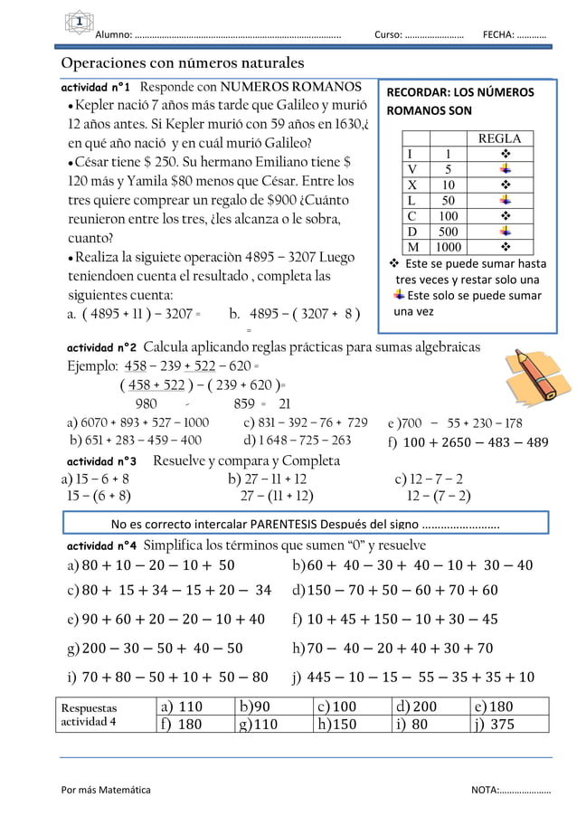 Naturales Las cuatro operaciones básicas | PDF