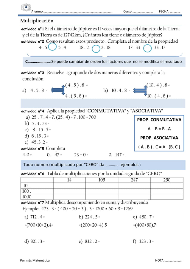 Naturales Las cuatro operaciones básicas | PDF