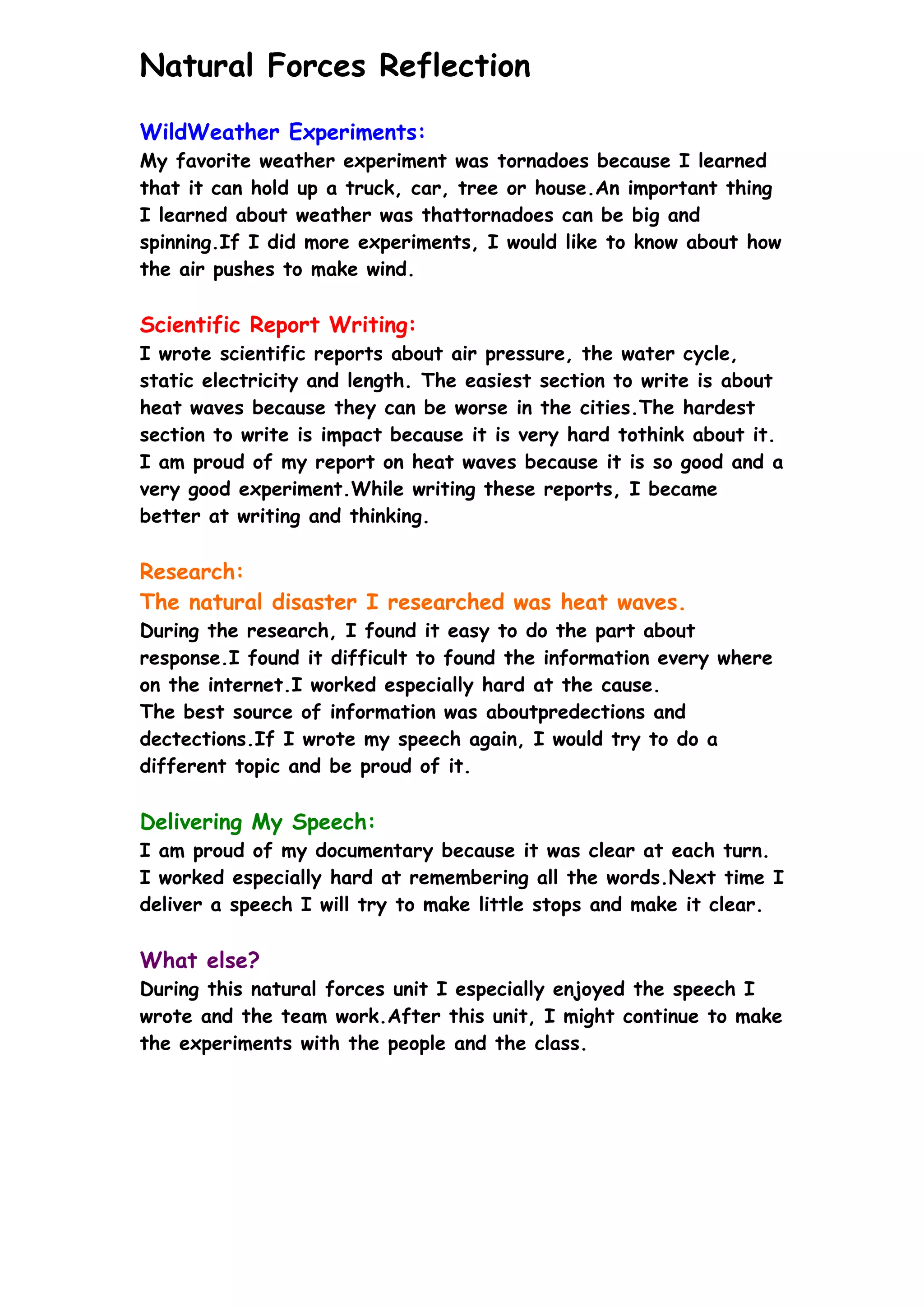 Natural forces reflection | DOCX | Weather | Science