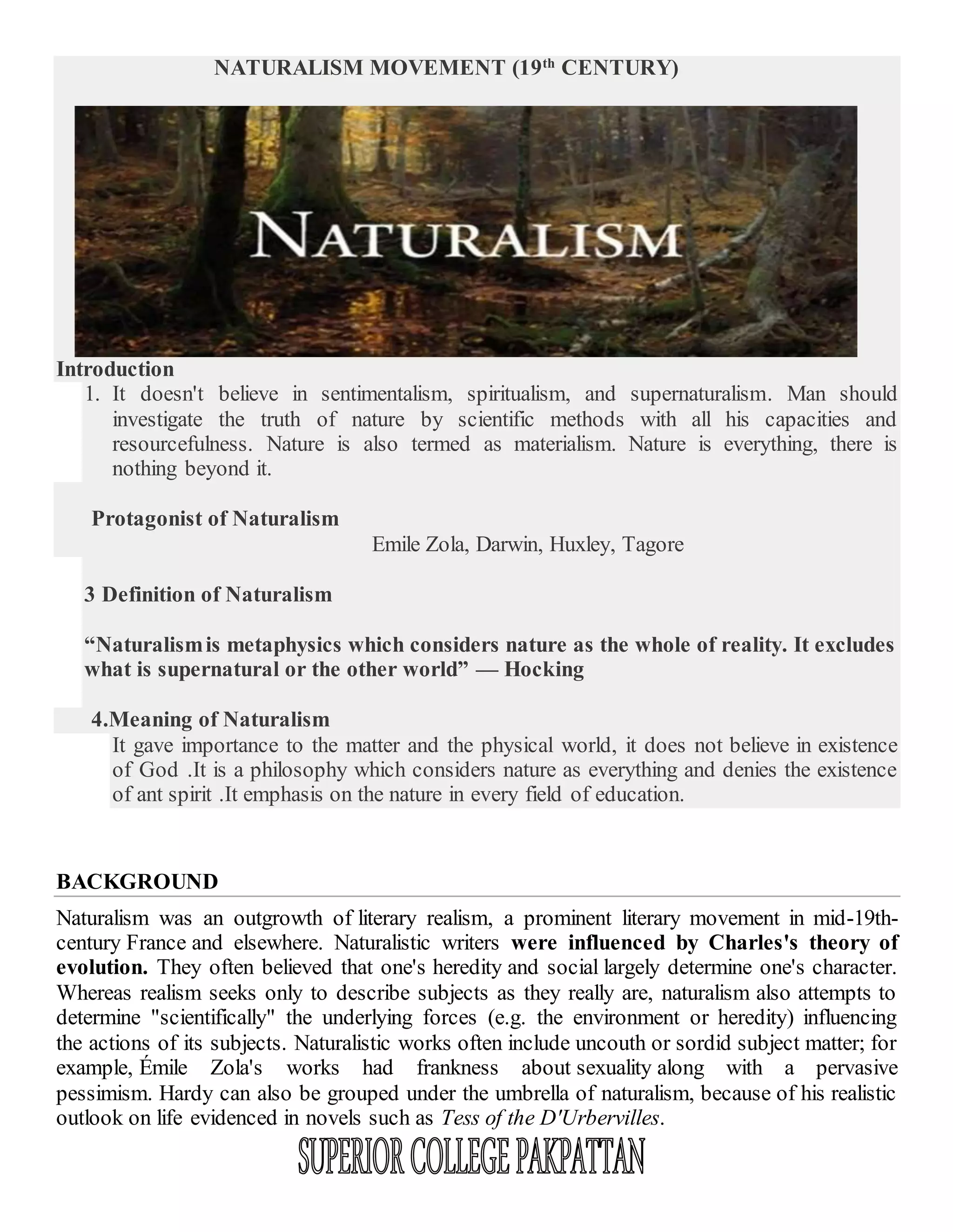 Naturalism movement | PDF