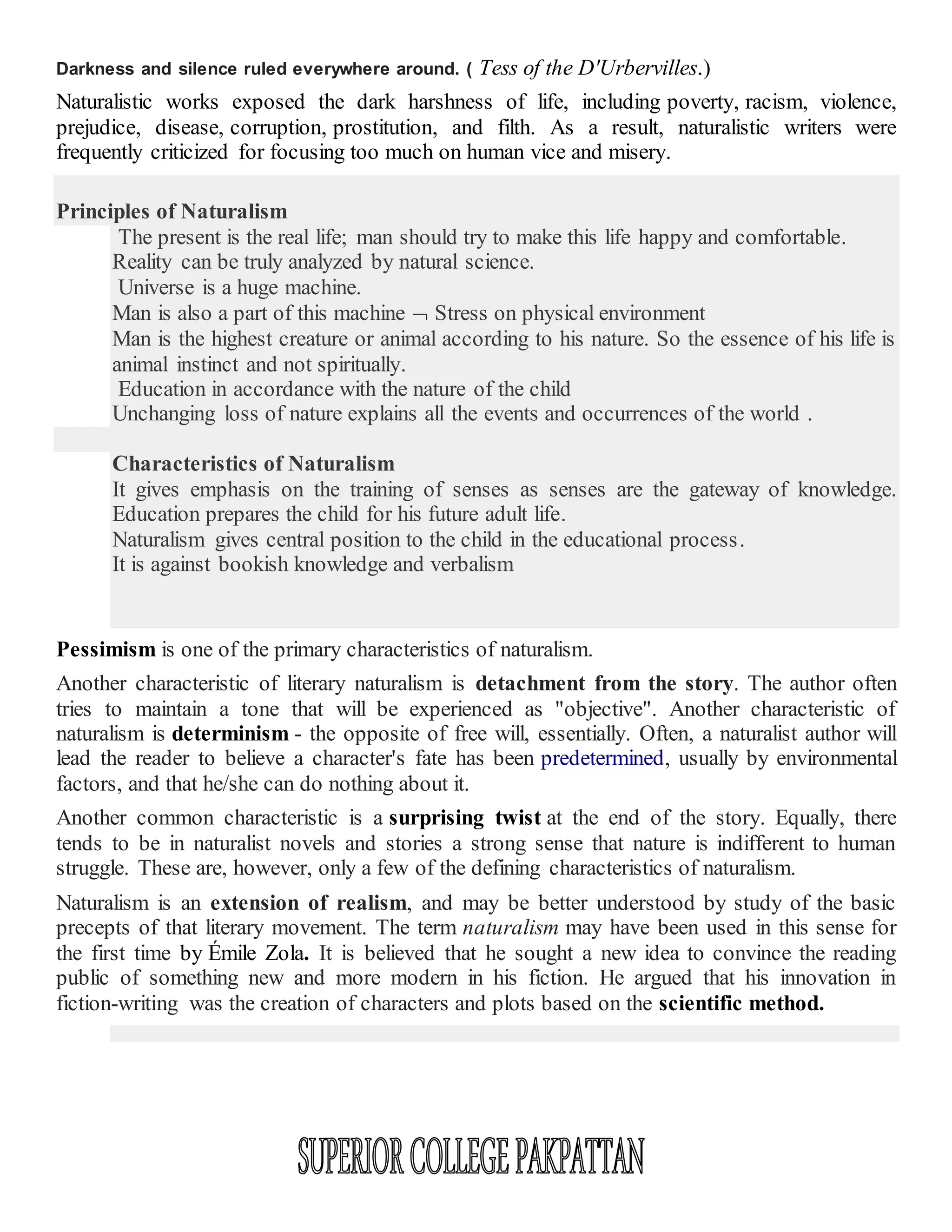 Naturalism movement | DOCX