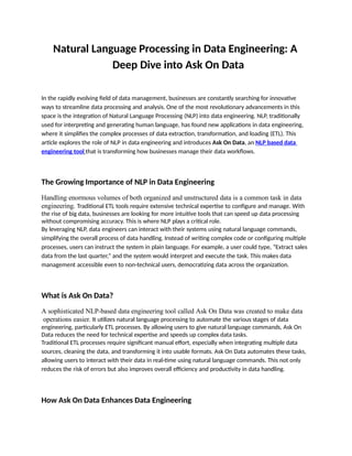 Natural Language Processing in Data Engineering A Deep Dive into Ask On ...