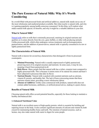 Natural Milk: A Pure and Nutritious Choice | PDF