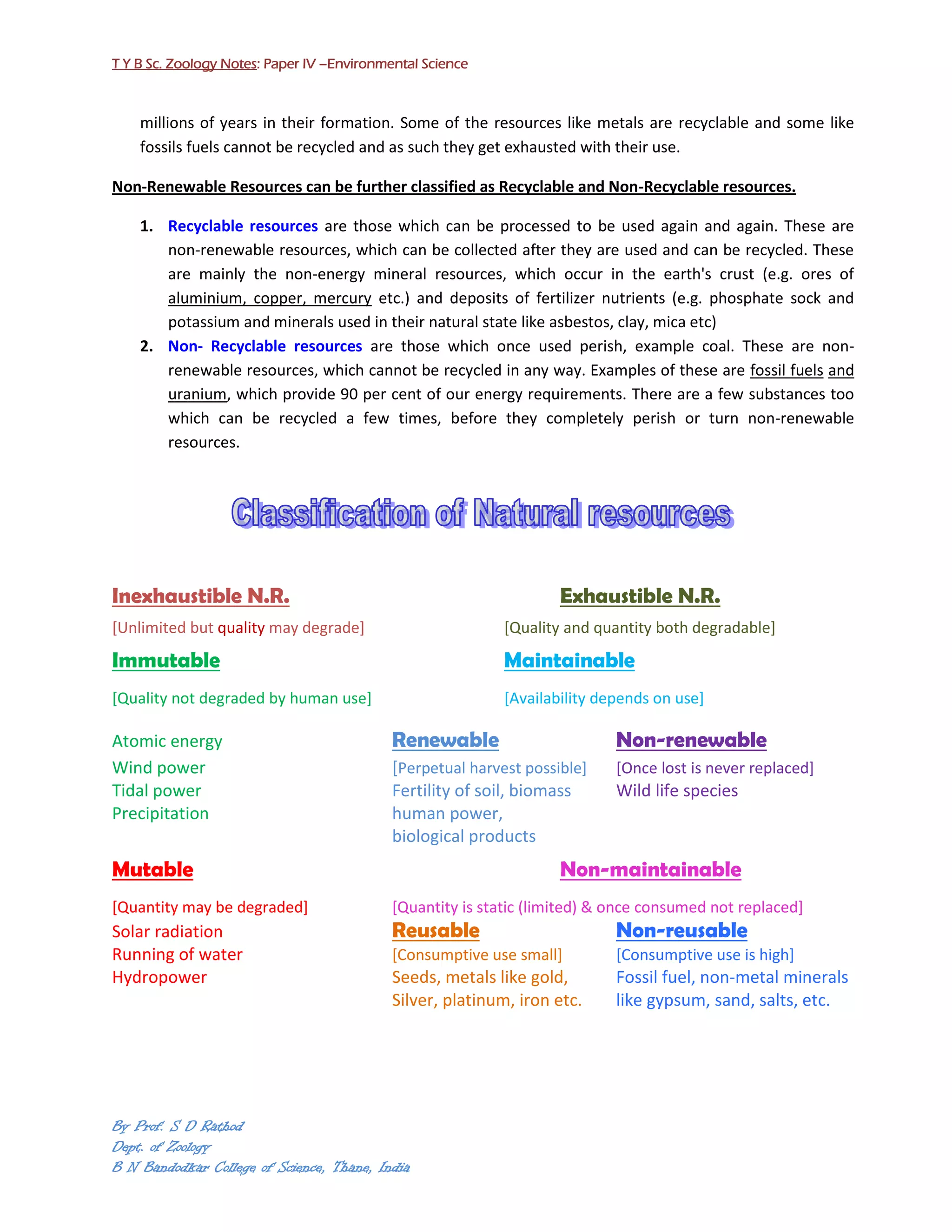 Environmental Science: Natural resources and their management ...