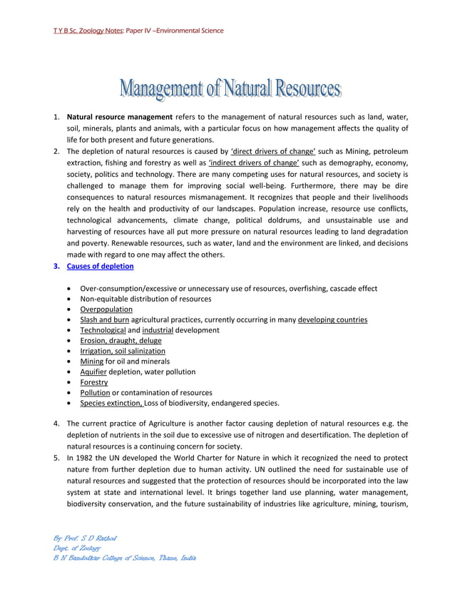 Environmental Science: Natural resources and their management ...