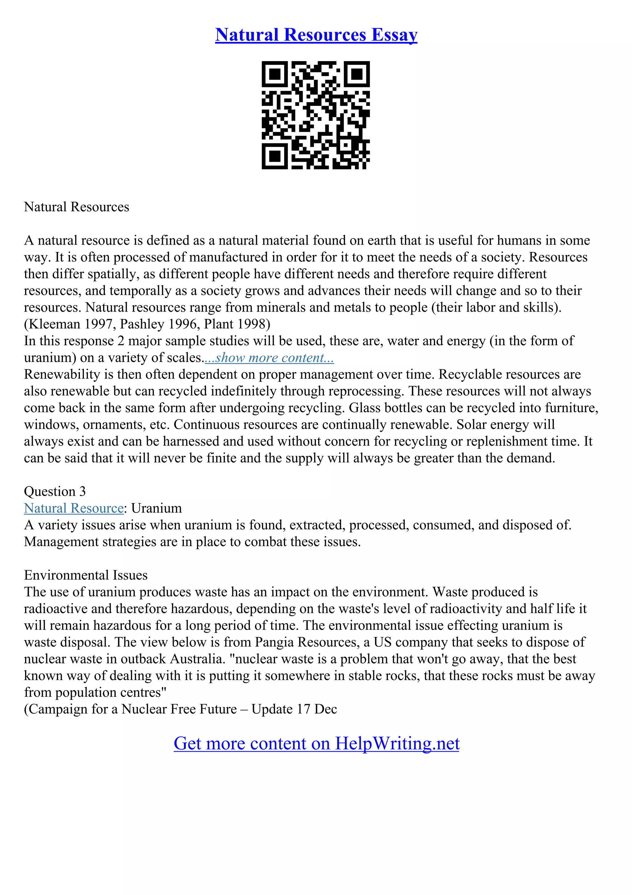 Natural Resources Essay | PDF