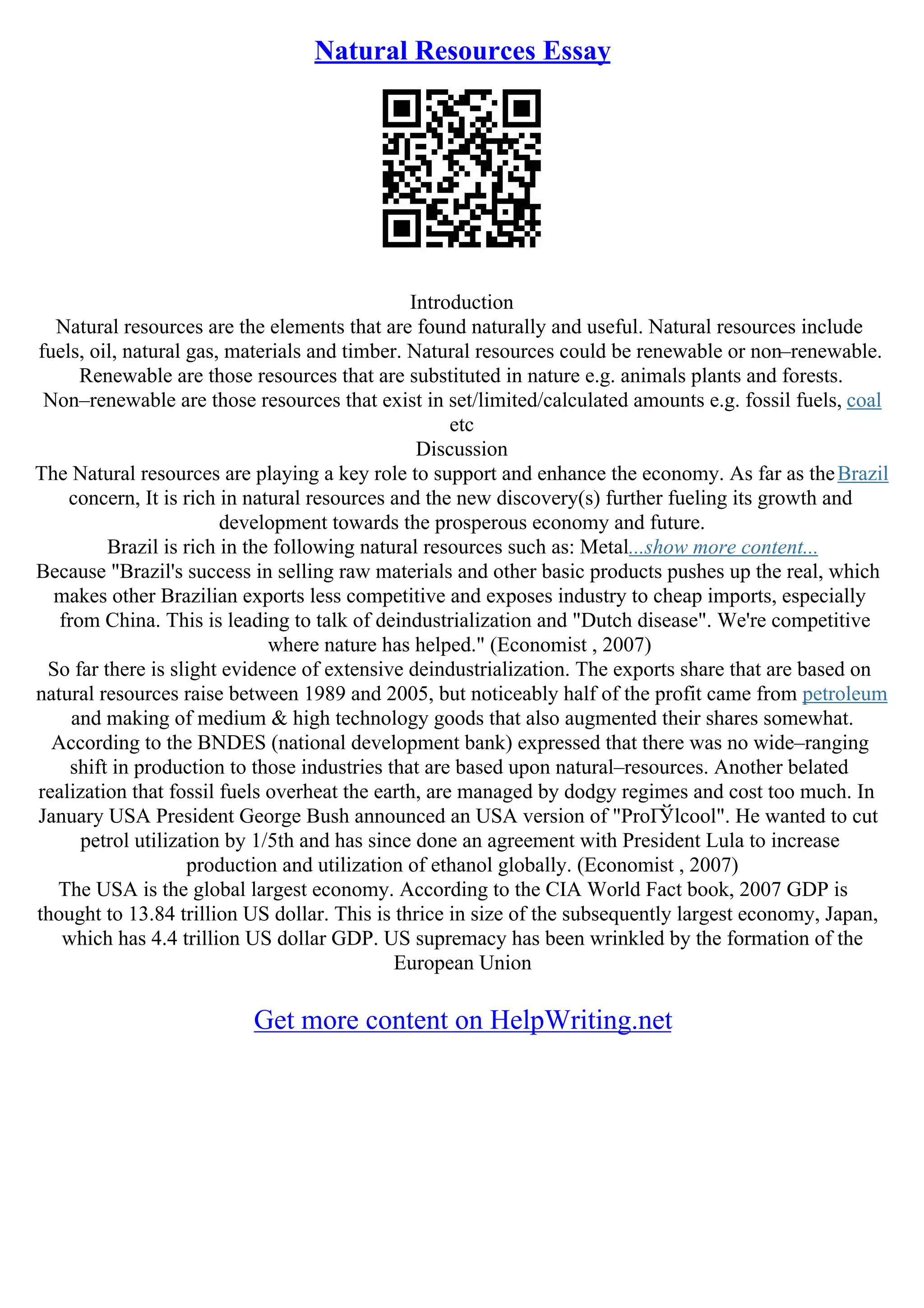 Natural Resources Essay | PDF