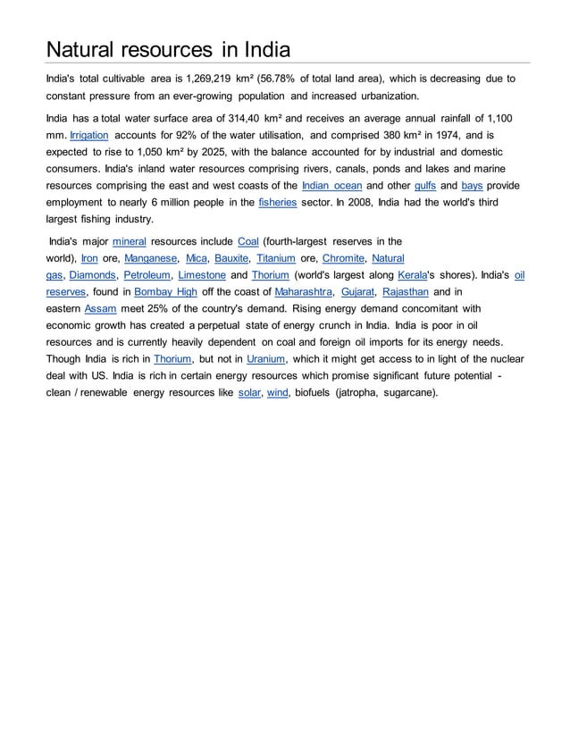 Natural resources in India report | DOCX | Power and Energy Industry ...