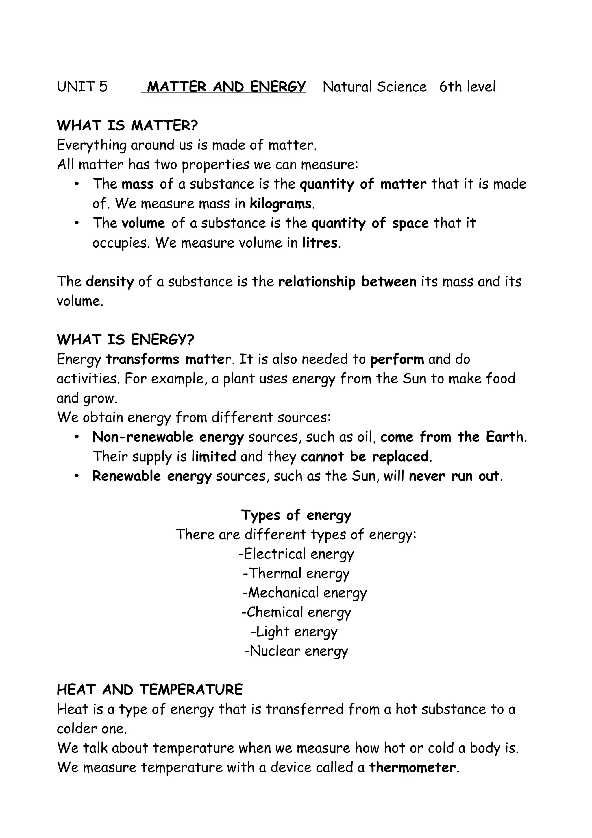 Natural science 6th unit 5 | PDF